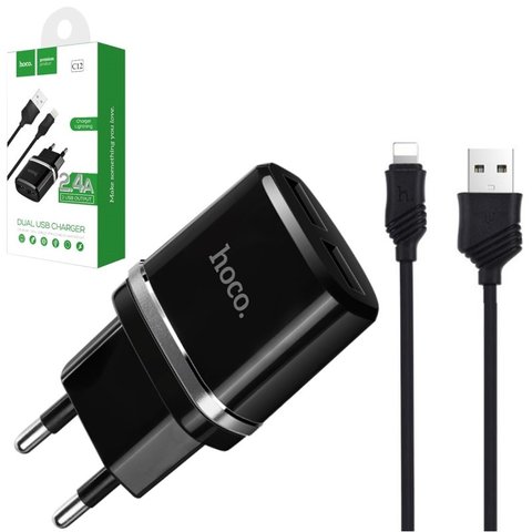 Main Charger Hoco C12, (plug-in, (2 USB outputs 5V 2.4A), 220 V, black ...